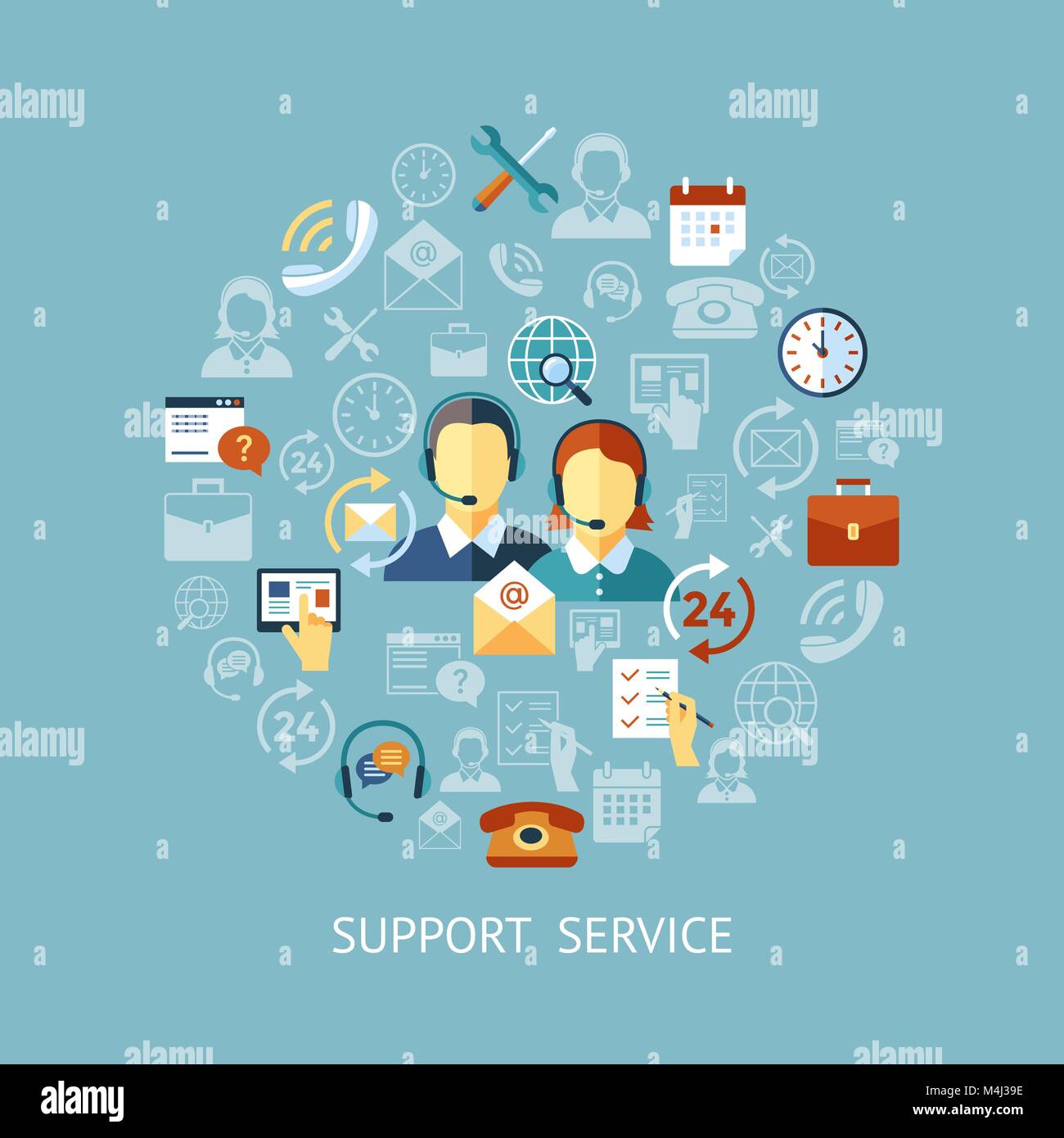 Digital call center and customer support objects color simple flat icon ...