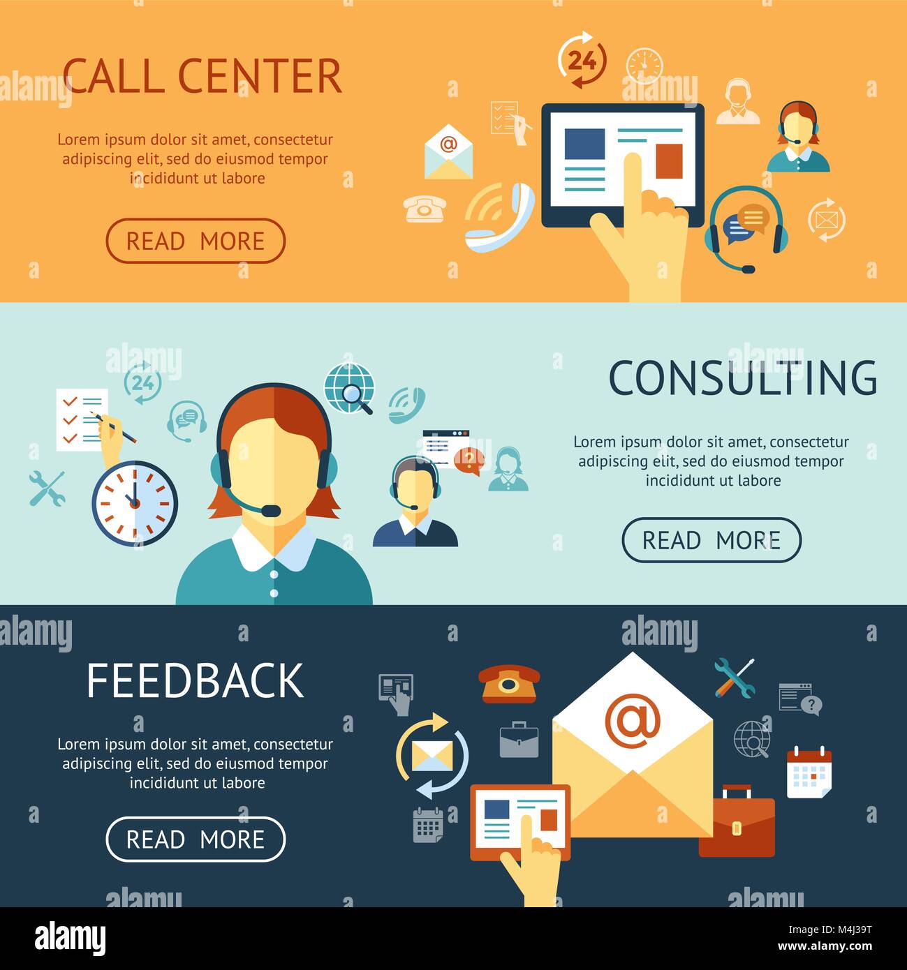 Digital call center and customer support objects color simple flat icon ...