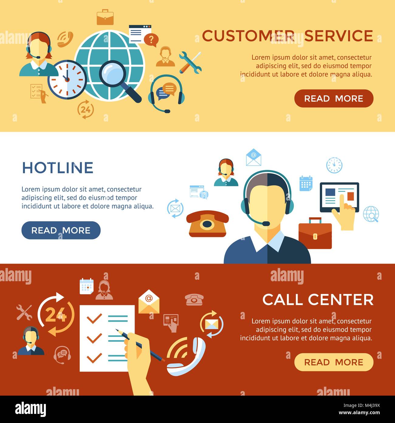 Digital call center and customer support objects color simple flat icon ...