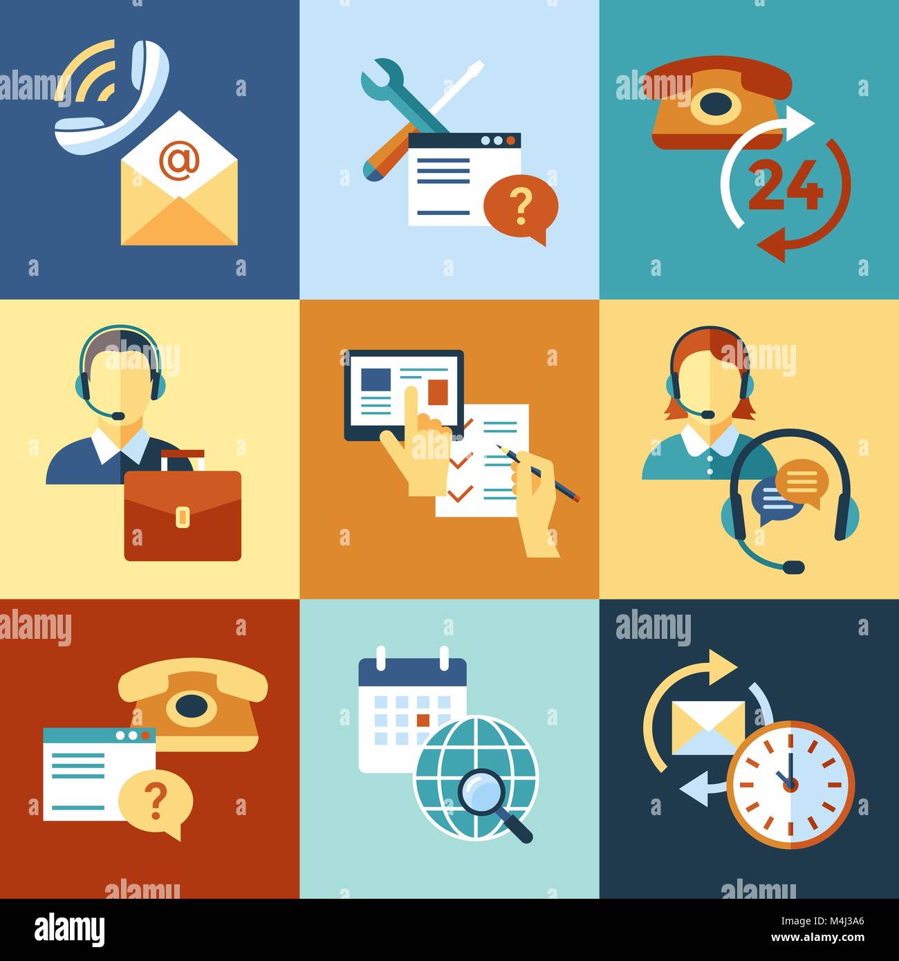 Digital call center and customer support objects color simple flat icon ...