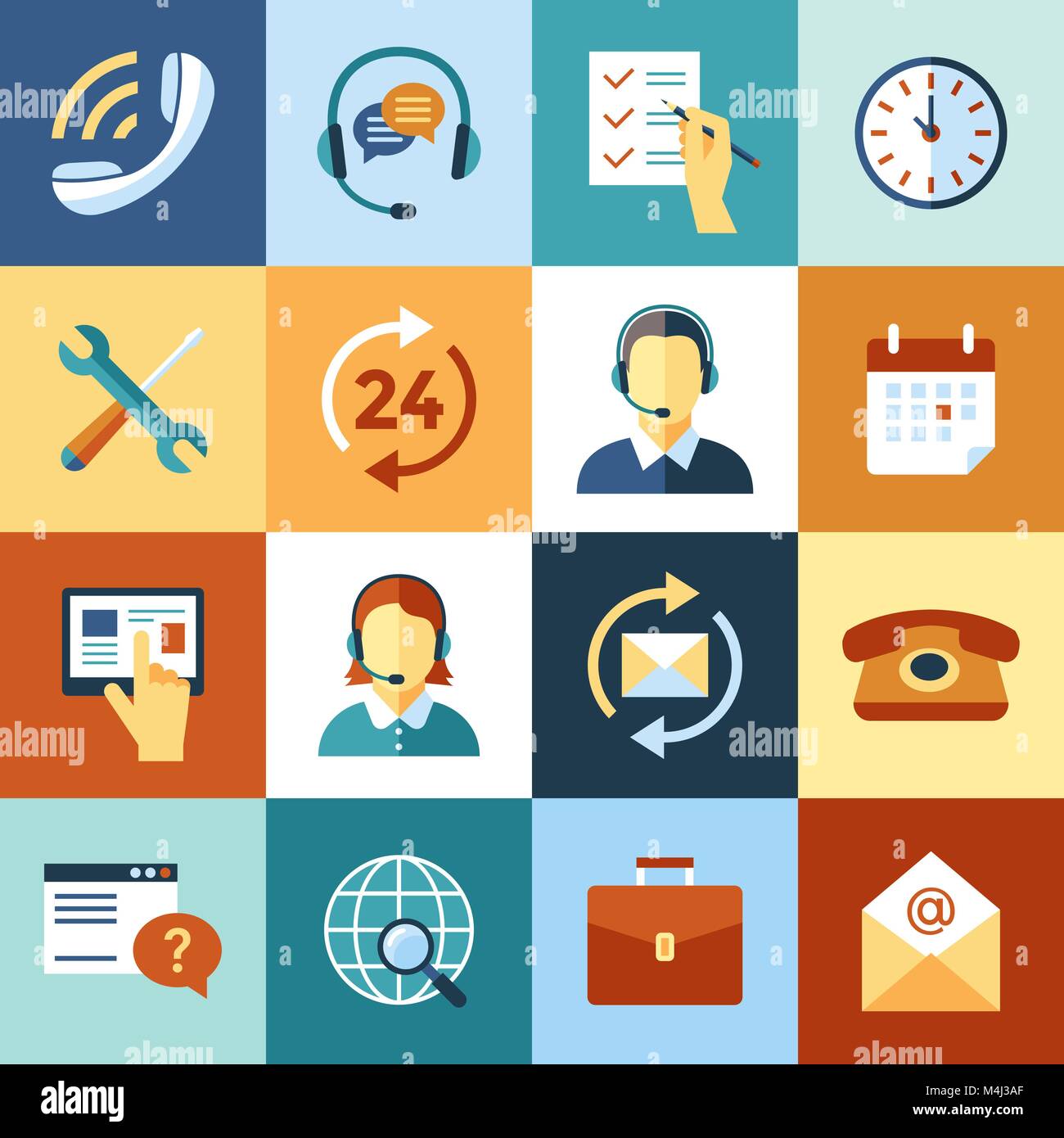 Digital call center and customer support objects color simple flat icon ...