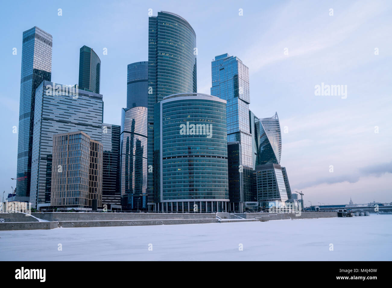 Complex of skyscrapers of Moscow City business center in winter. Russia ...
