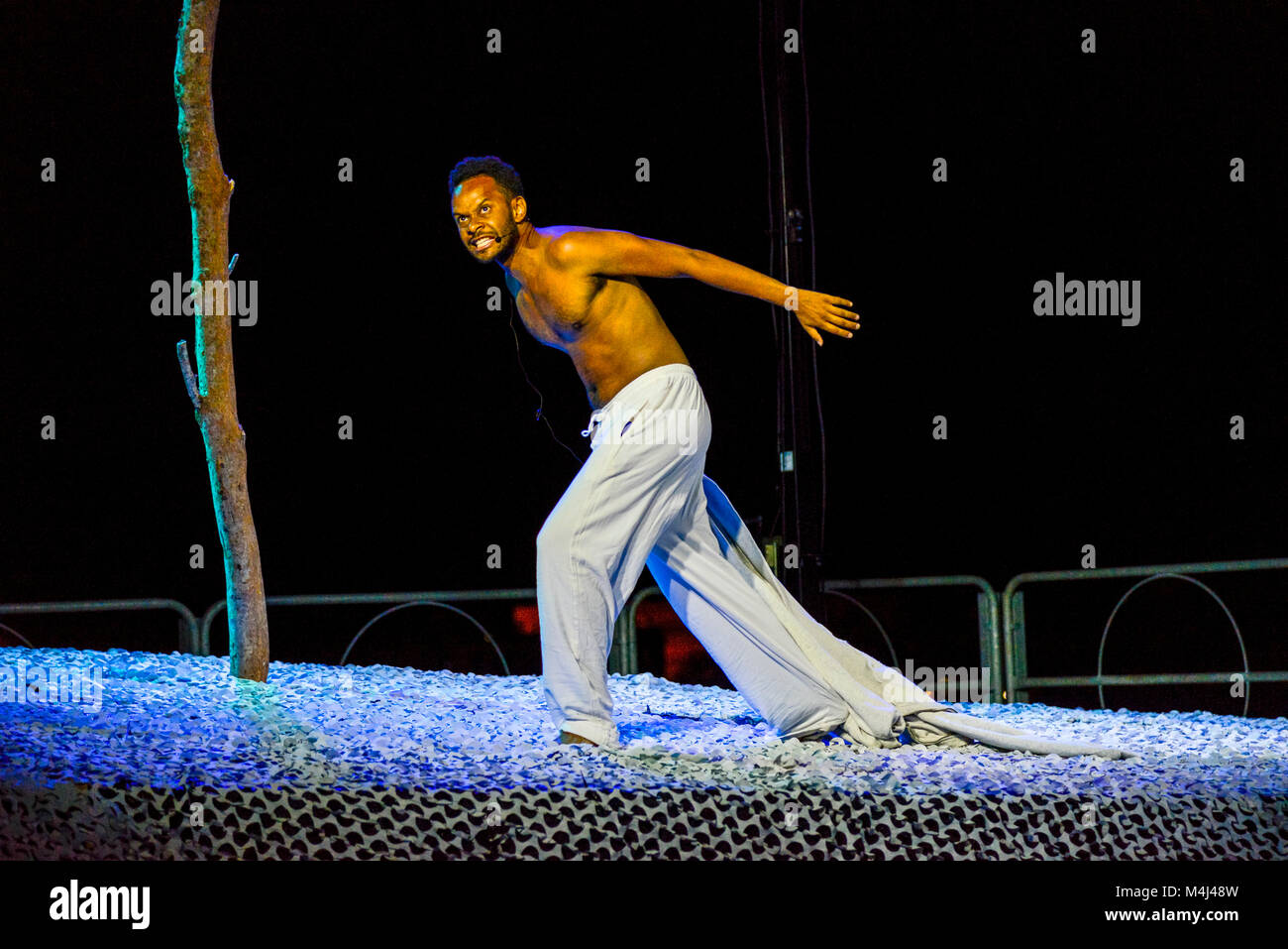 Italy, Sicily, Lampedusa Island A performance on migration in Lampedusa ...
