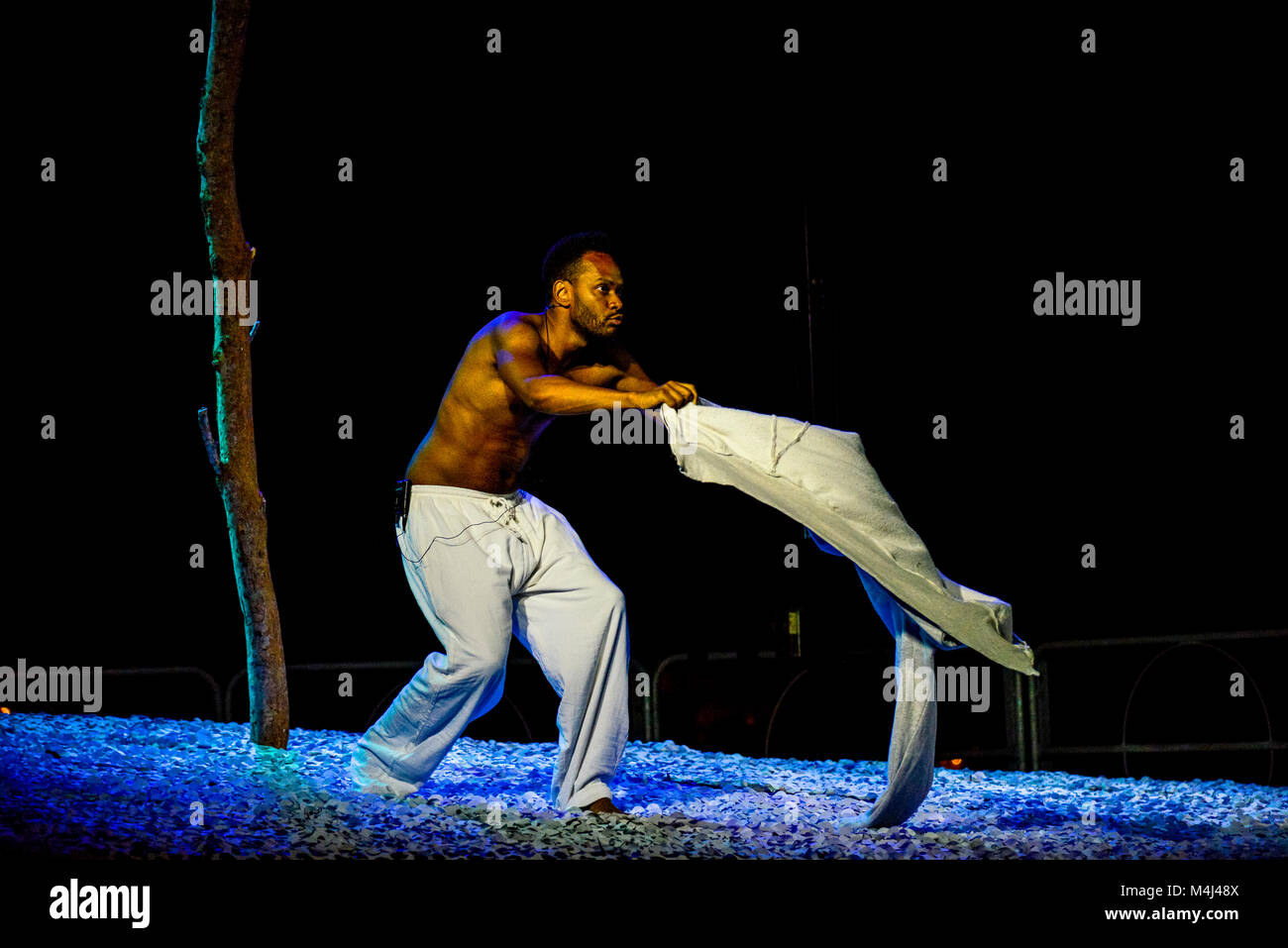 Italy, Sicily, Lampedusa Island A performance on migration in Lampedusa ...