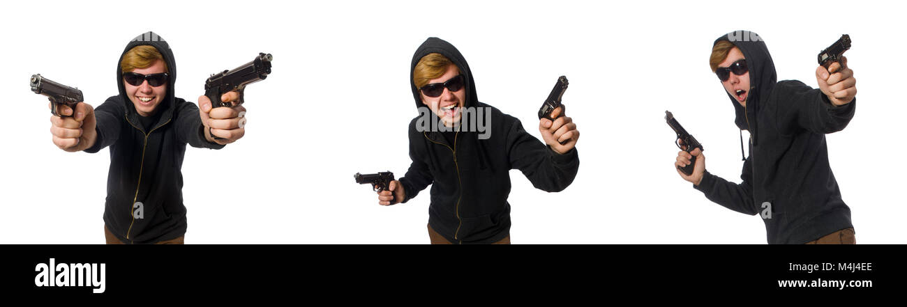 Aggressive man with gun isolated on white Stock Photo - Alamy