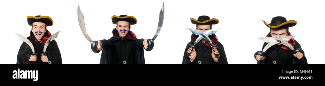 Young pirate holding sword isolated on white Stock Photo - Alamy