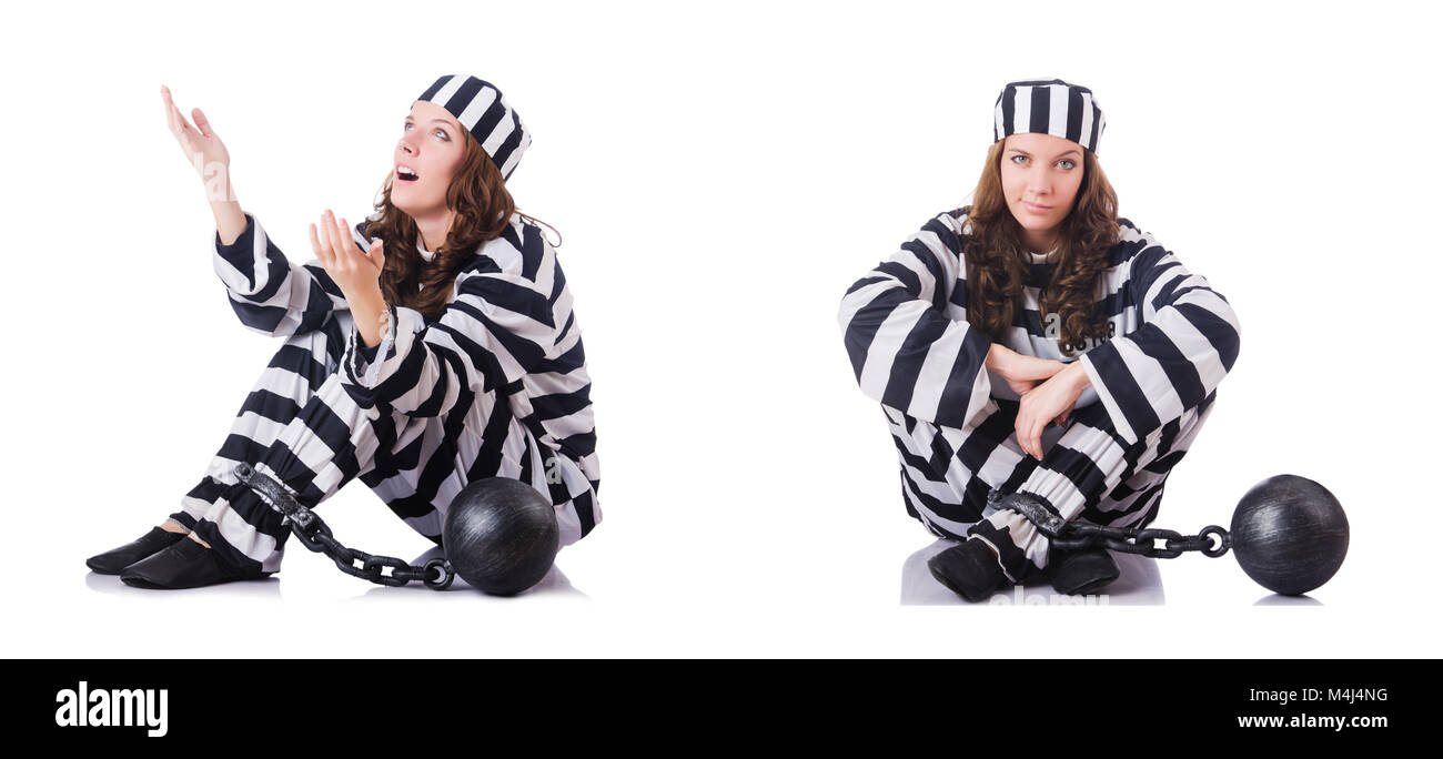 Prisoner in striped uniform on white Stock Photo - Alamy