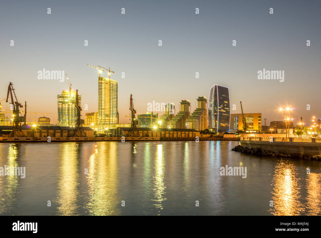 Night view of sea port in Baku Azerbaijan Stock Photo - Alamy