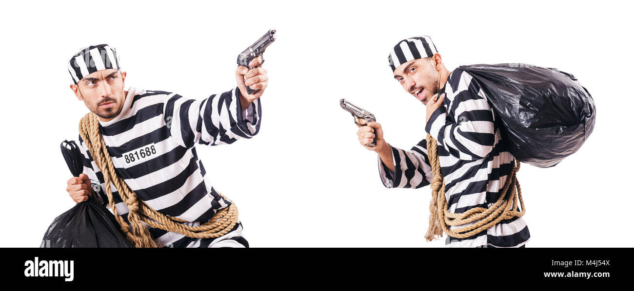 Convict criminal in striped uniform Stock Photo - Alamy