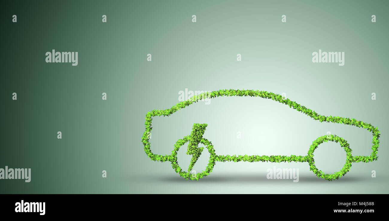 Electric car concept in green environment concept - 3d rendering Stock ...