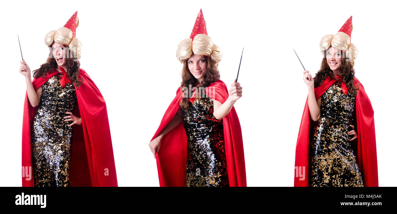 Female magician isolated on white Stock Photo - Alamy