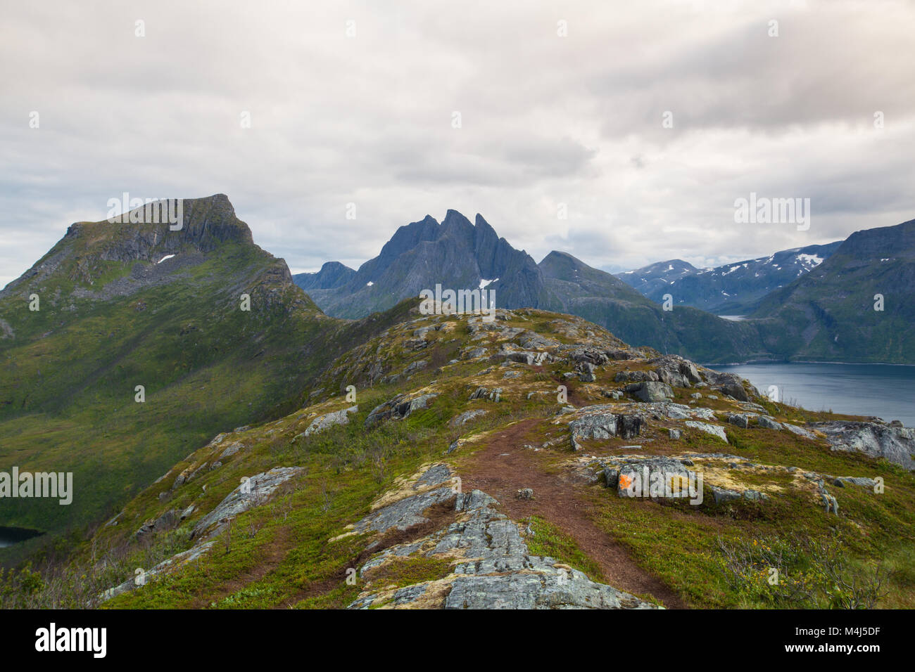 View from the Segla mountain at sunset, Senja island, Norway Stock ...