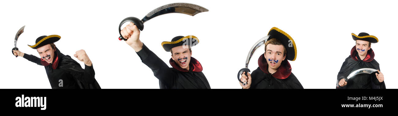 Young pirate holding sword isolated on white Stock Photo - Alamy