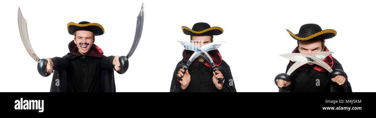 Young pirate holding sword isolated on white Stock Photo - Alamy