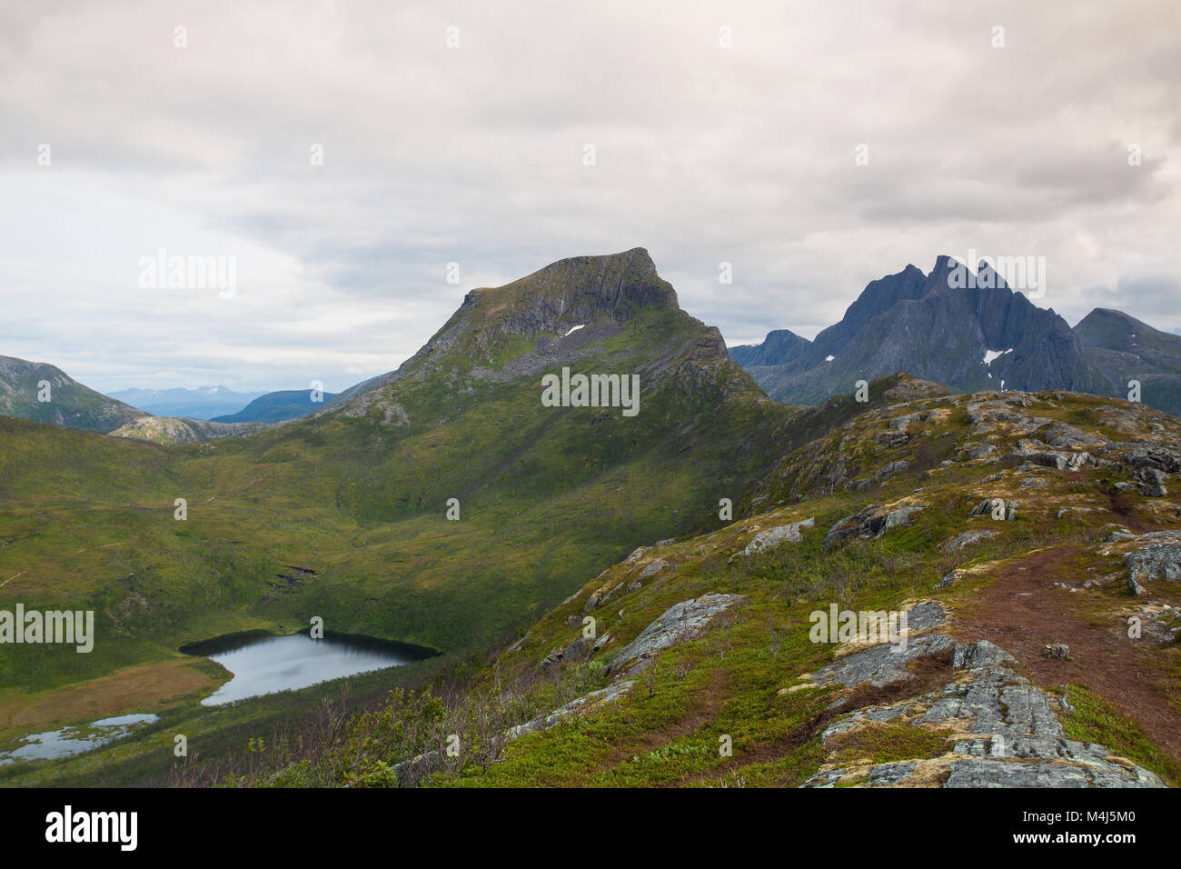 View from the Segla mountain at sunset, Senja island, Norway Stock ...