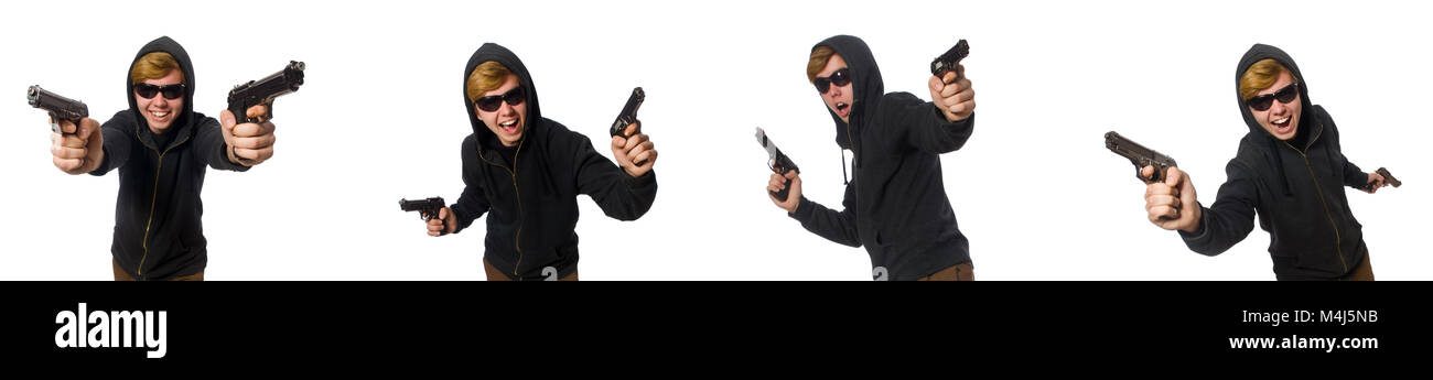 Aggressive man with gun isolated on white Stock Photo - Alamy