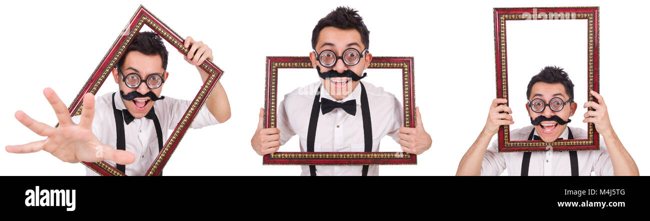 Young man with frame isolated on white Stock Photo - Alamy