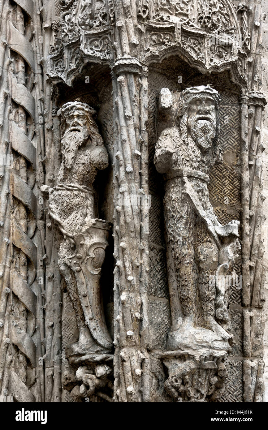 Sculptures of front facade (details) The Iglesia conventual de San ...