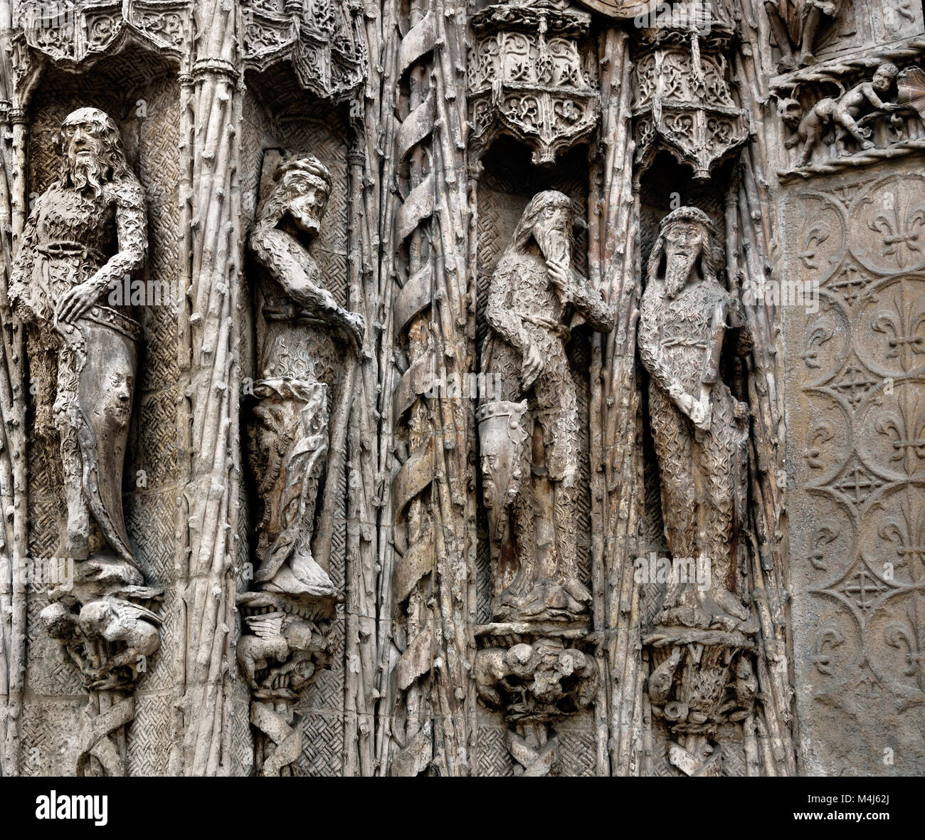 Sculptures of front facade (details) The Iglesia conventual de San ...