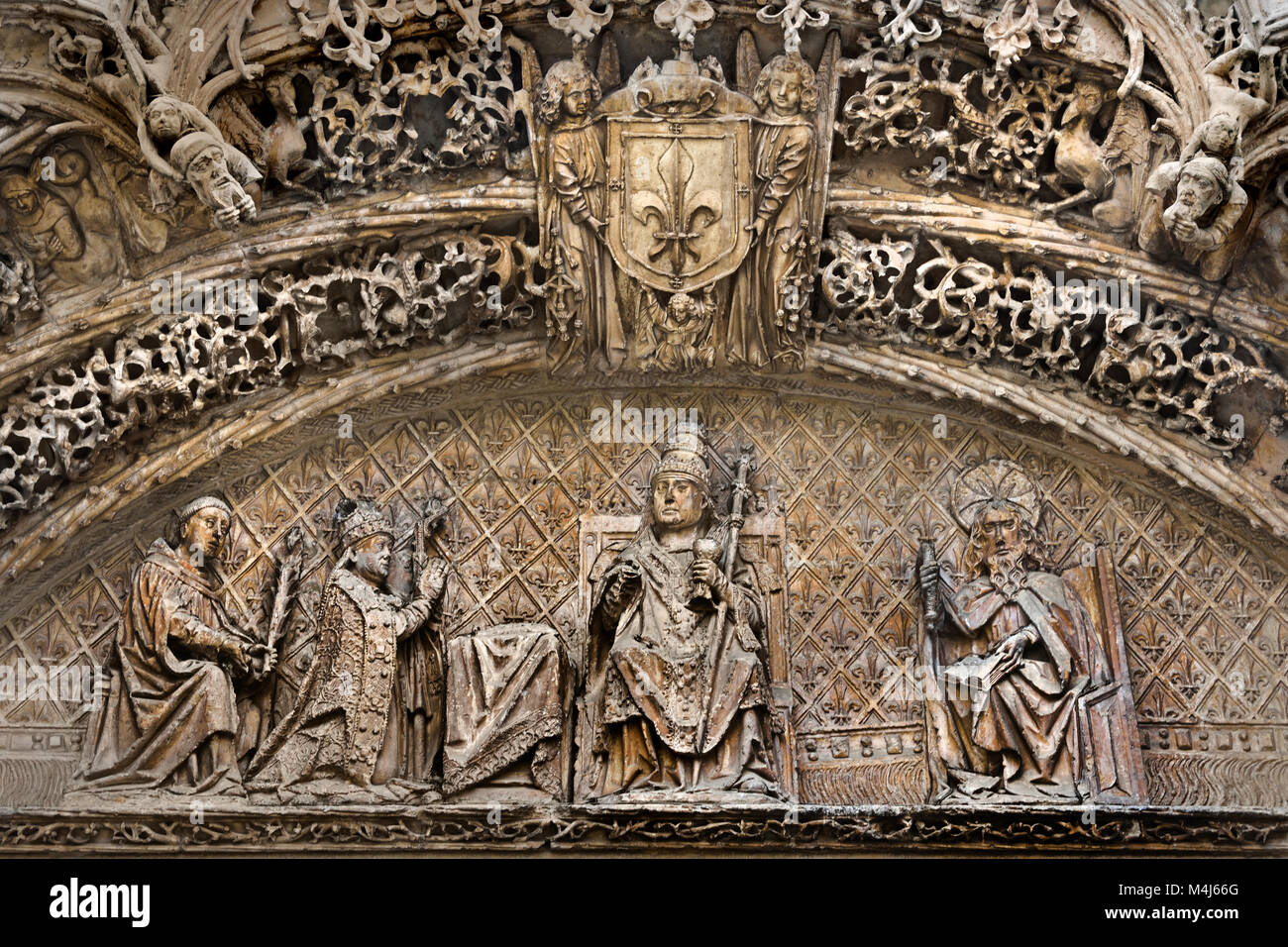 Sculptures of front facade (details) The Iglesia conventual de San ...