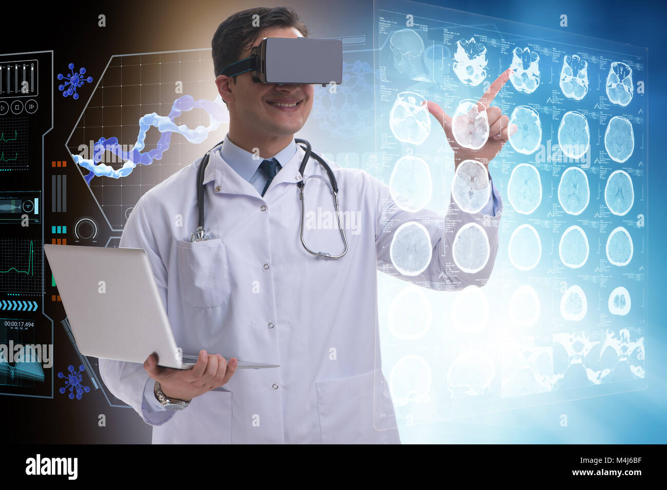 Doctor examining x-ray images using virtual reality glasses Stock Photo ...