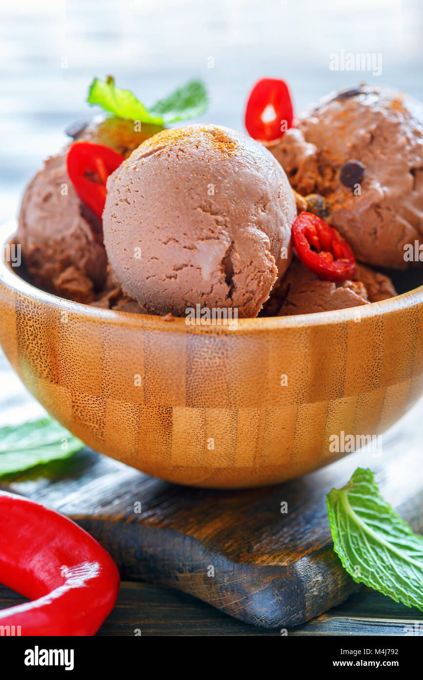 Ice cream with chocolate and chili pepper Stock Photo - Alamy