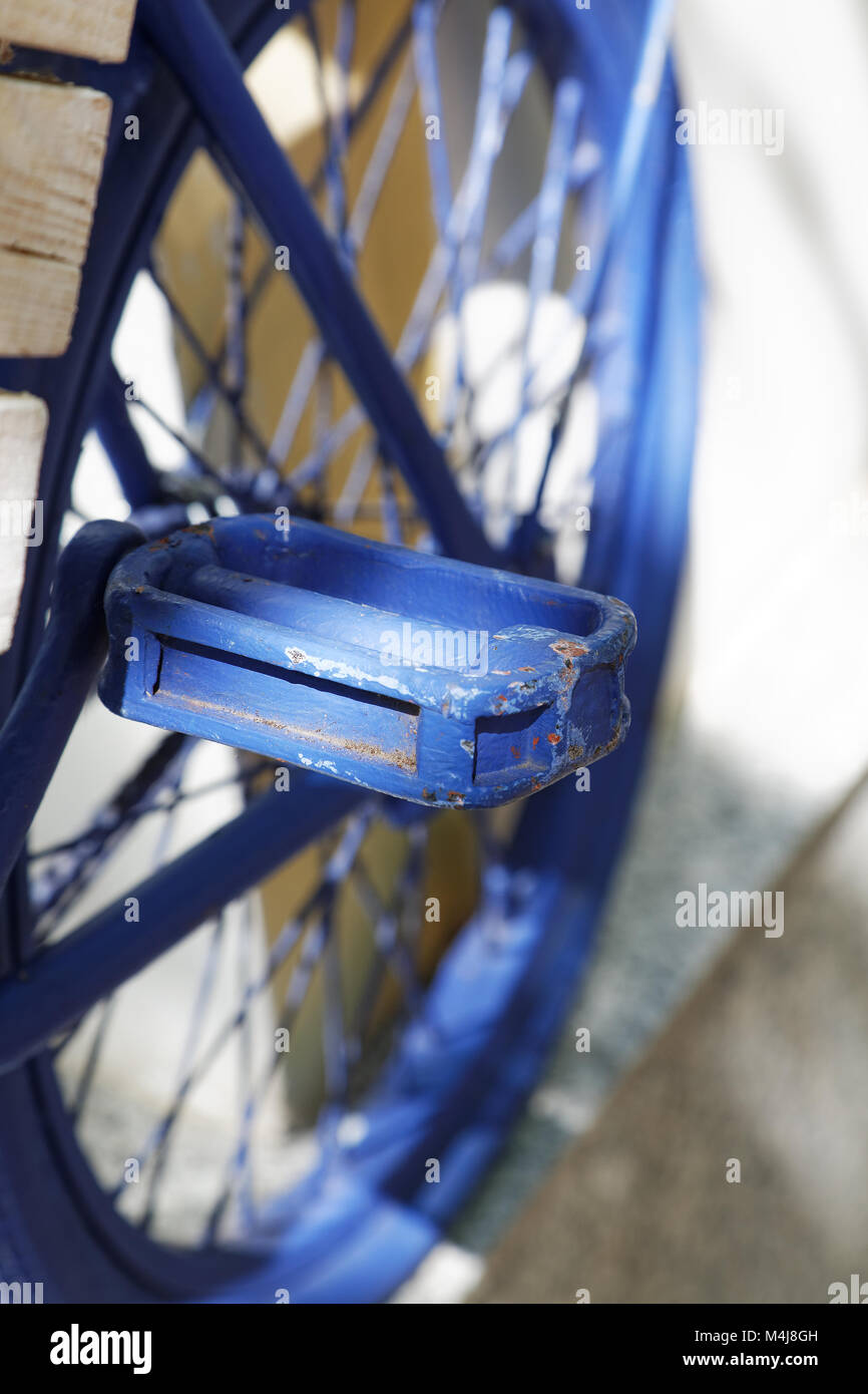 Blue old bicycle pedal in the summer Stock Photo - Alamy