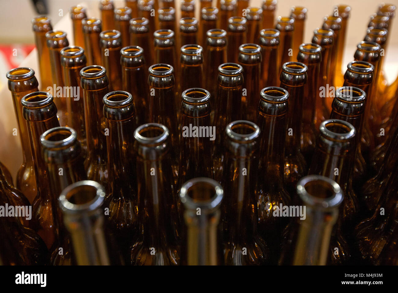 Empty glass beer bottles, the top view Stock Photo - Alamy