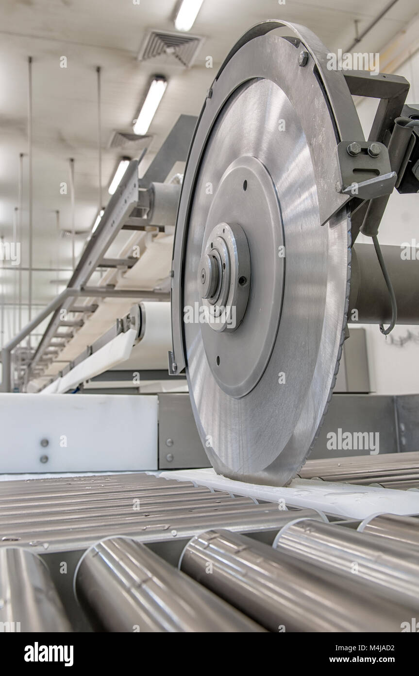 Machinery production cutting large quantities of meat Stock Photo - Alamy