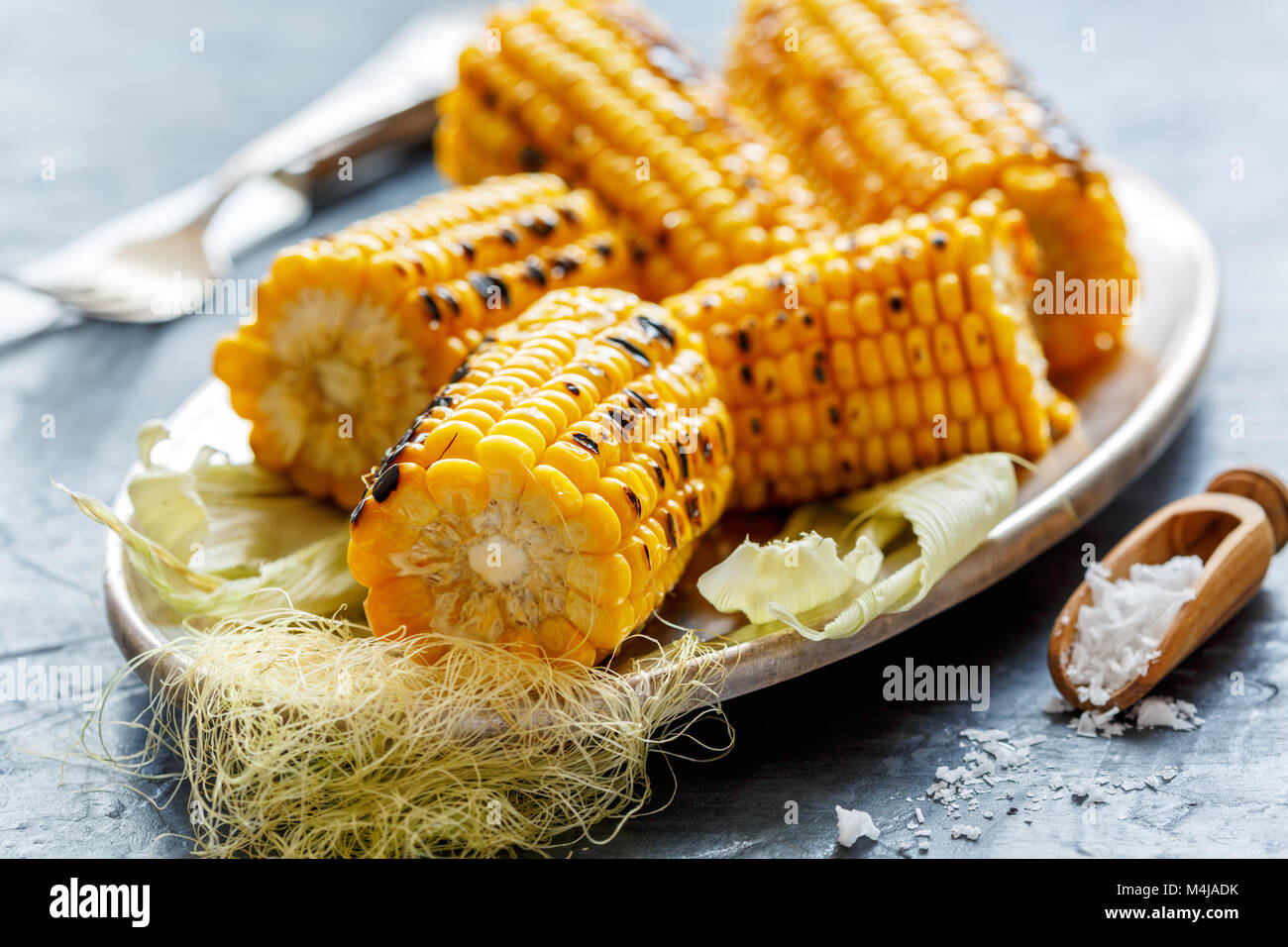 Corn grilled with sea salt close up Stock Photo - Alamy