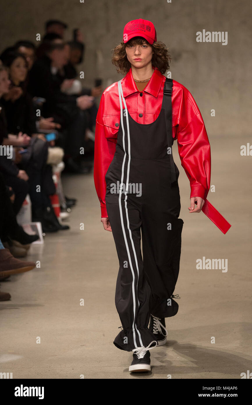 New York, United States. 07th Feb, 2018. Model walks runway for ...