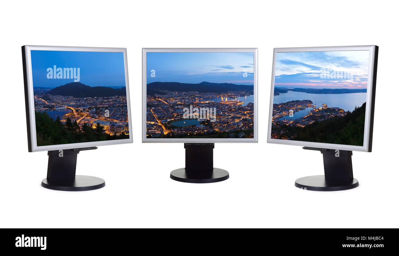 Panorama of Bergen Norway in computer monitors Stock Photo - Alamy