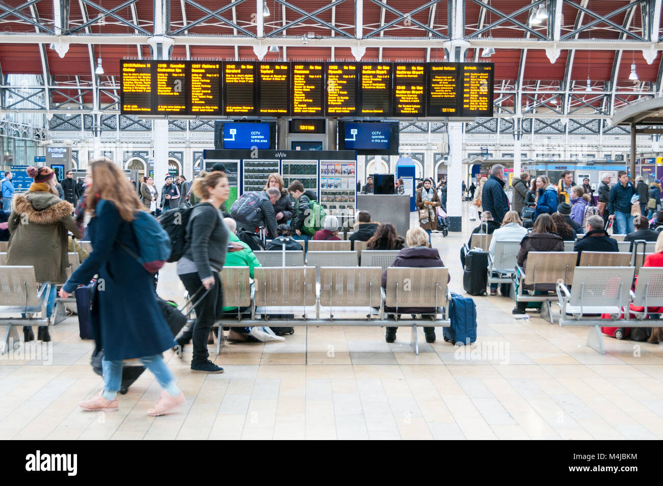 Train times information screens at Paddington station, London, United ...