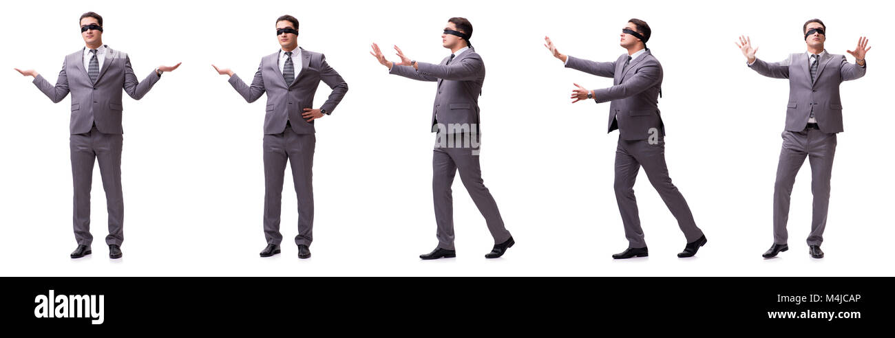 Blindfolded businessman isolated on white Stock Photo - Alamy