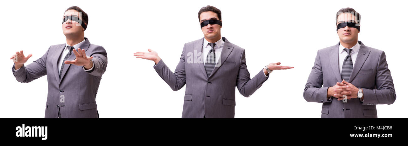 Blindfolded businessman isolated on white Stock Photo - Alamy