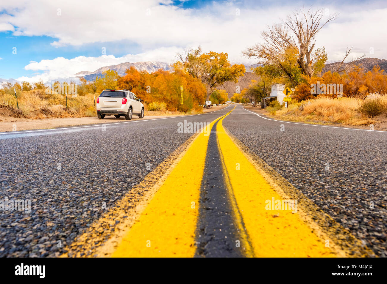 Car on highway shoulder at autumn. California, United States Stock ...