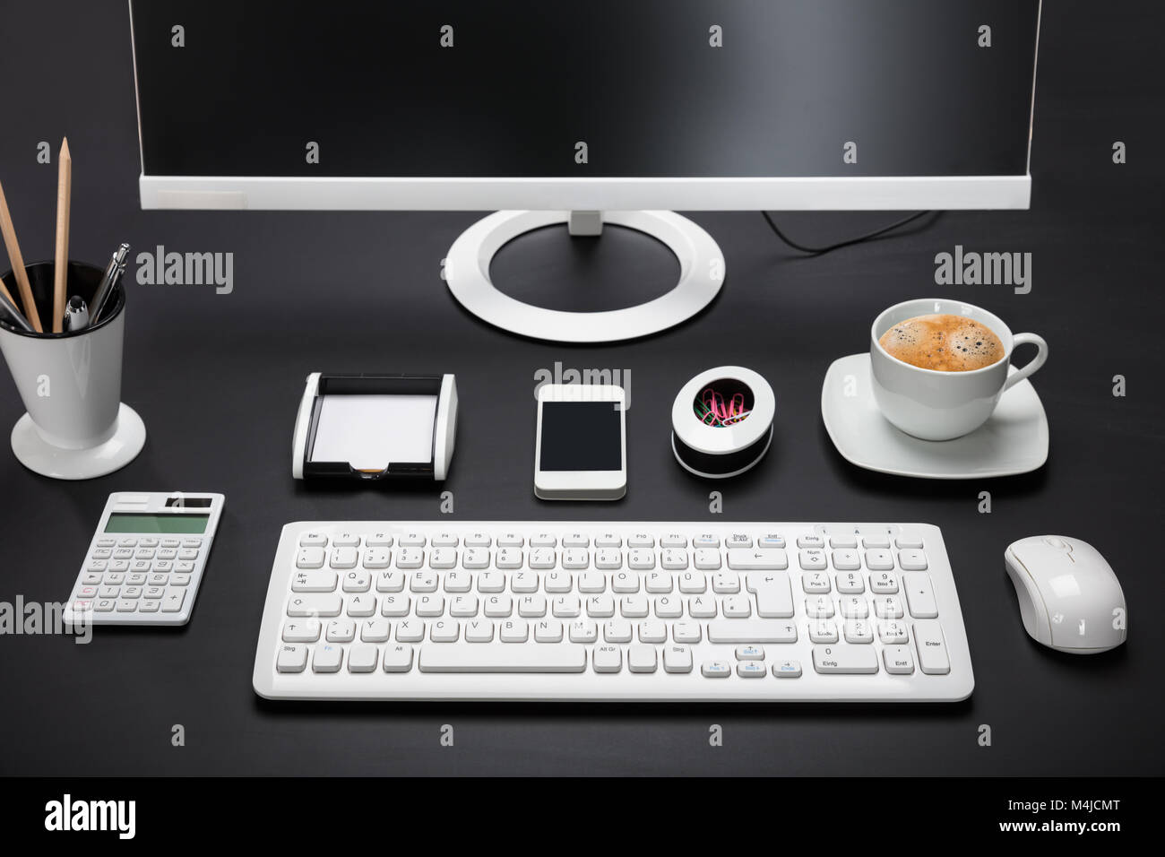 Close-up Of A Computer Desk With Stationary Equipment Stock Photo - Alamy