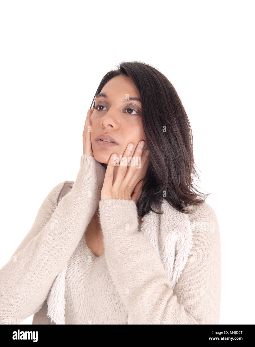 Woman happy hands on face hi-res stock photography and images - Alamy