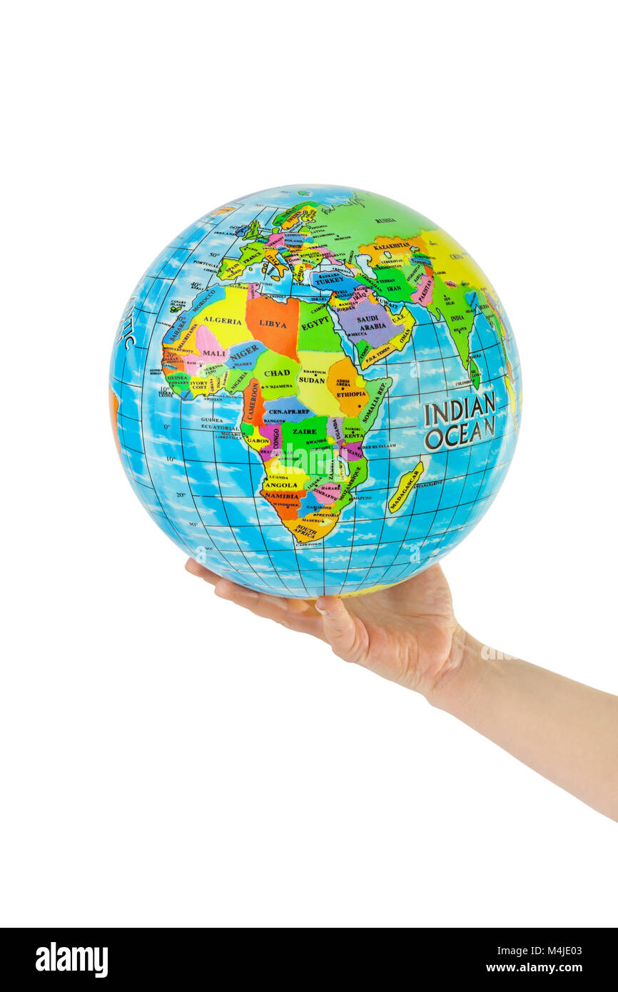 Hand with globe Stock Photo - Alamy
