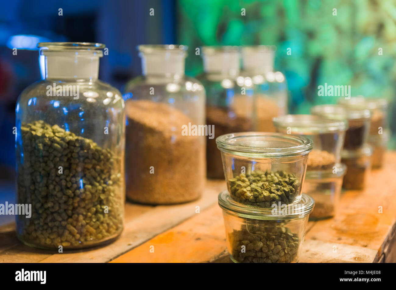 Beer ingredients in bottles - brewery at Belgium Stock Photo - Alamy