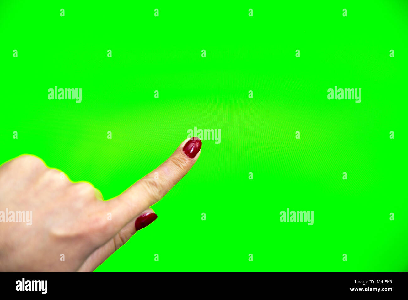 Computer monitor green screen woman hand Stock Photo - Alamy