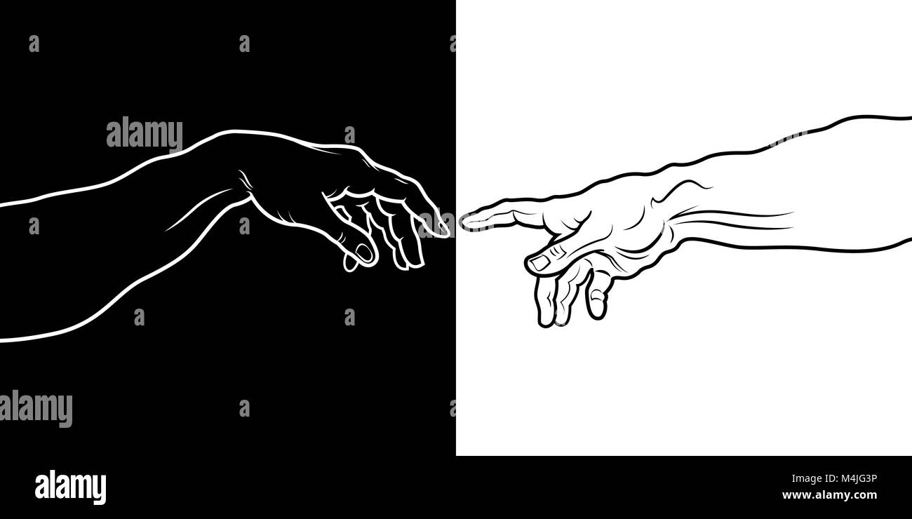 The Creation of Adam (fragment) black & white Stock Photo - Alamy