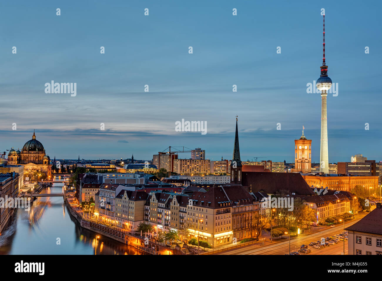 The Alexanderplatz with the Television Tower in Berlin at night Stock ...