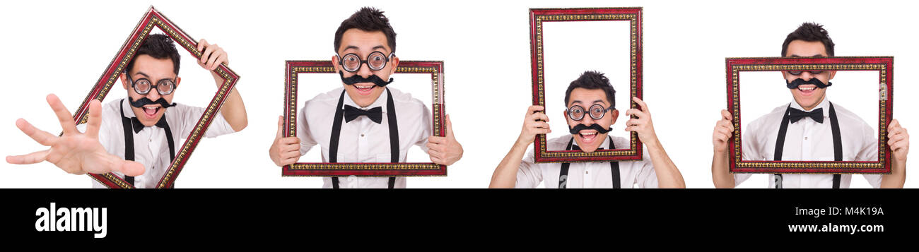 Young man with frame isolated on white Stock Photo - Alamy