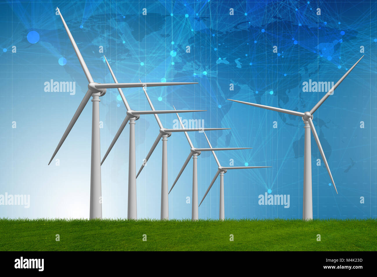 Concept of alternative energy with windmills - 3d rendering Stock Photo ...