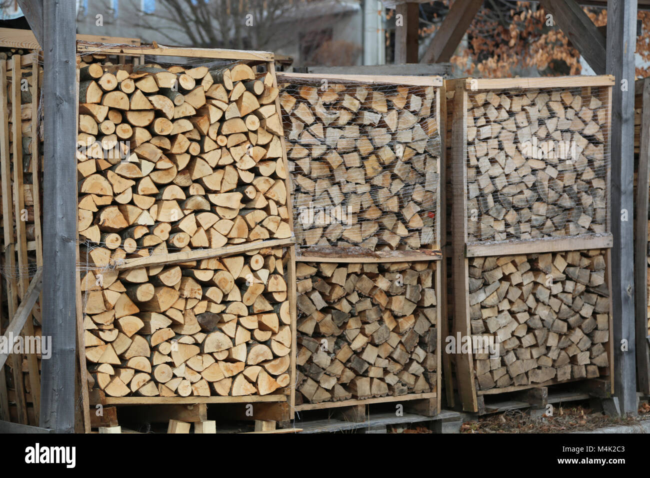 very large woodshed with cutted wooden logs Stock Photo - Alamy