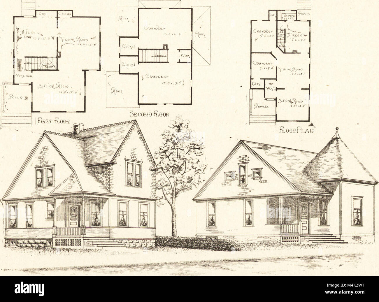 Features a collection of house designs with floor plans hi-res stock ...