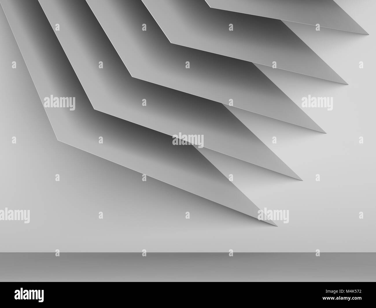 Abstract white interior background, geometric wall installation made of ...