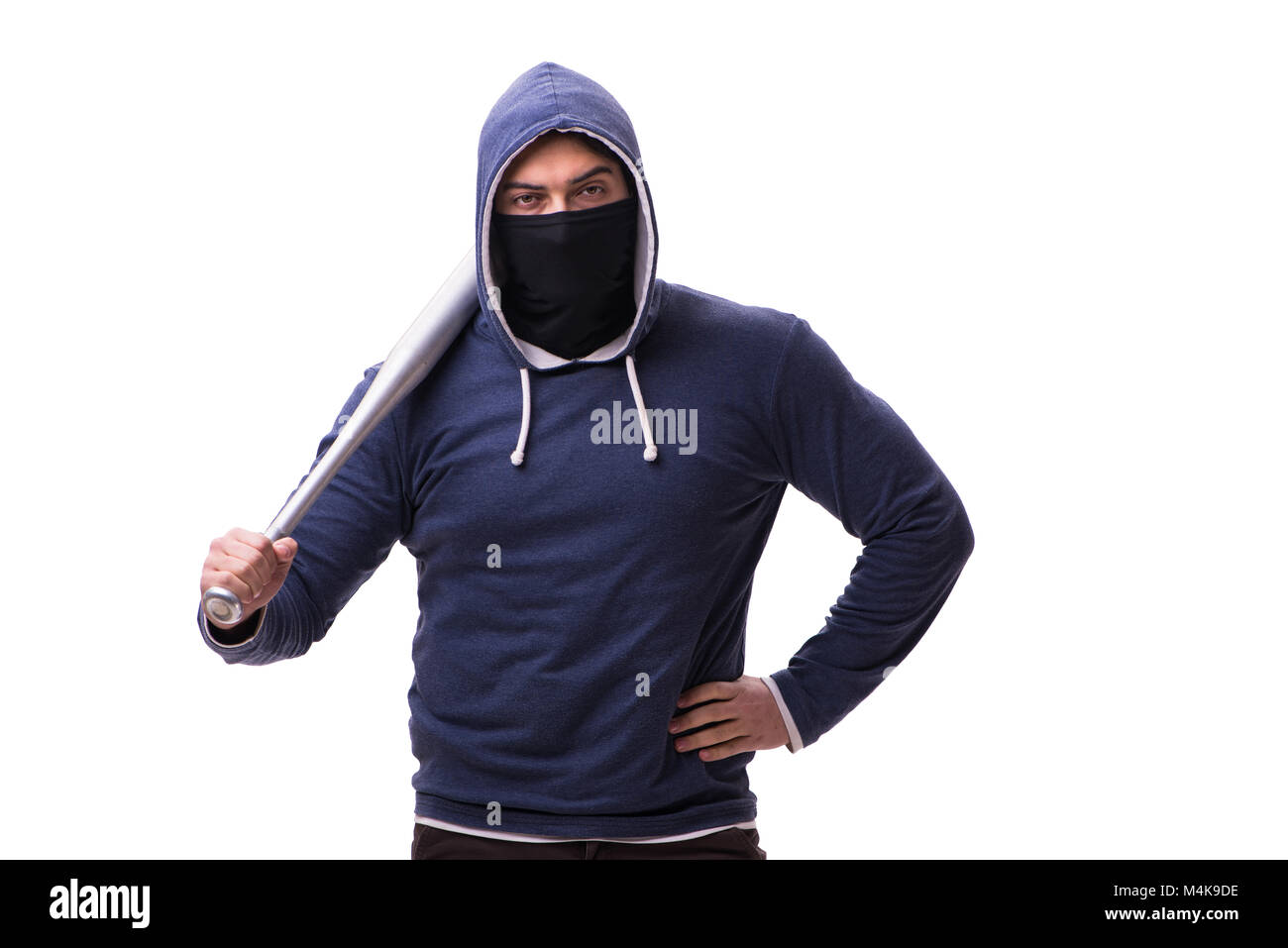 Young man hooligan with baseball bat isolated on white Stock Photo - Alamy