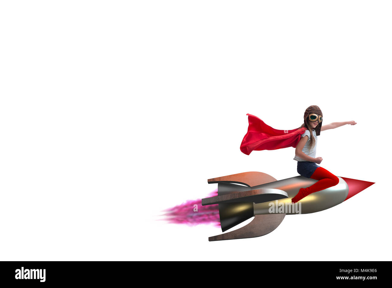 Little girl flying rocket in superhero concept Stock Photo - Alamy